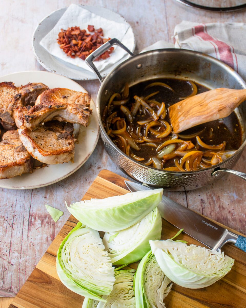 Braised Pork Chops with Cabbage, Bacon and Parsley Sauce | Blue Jean ...