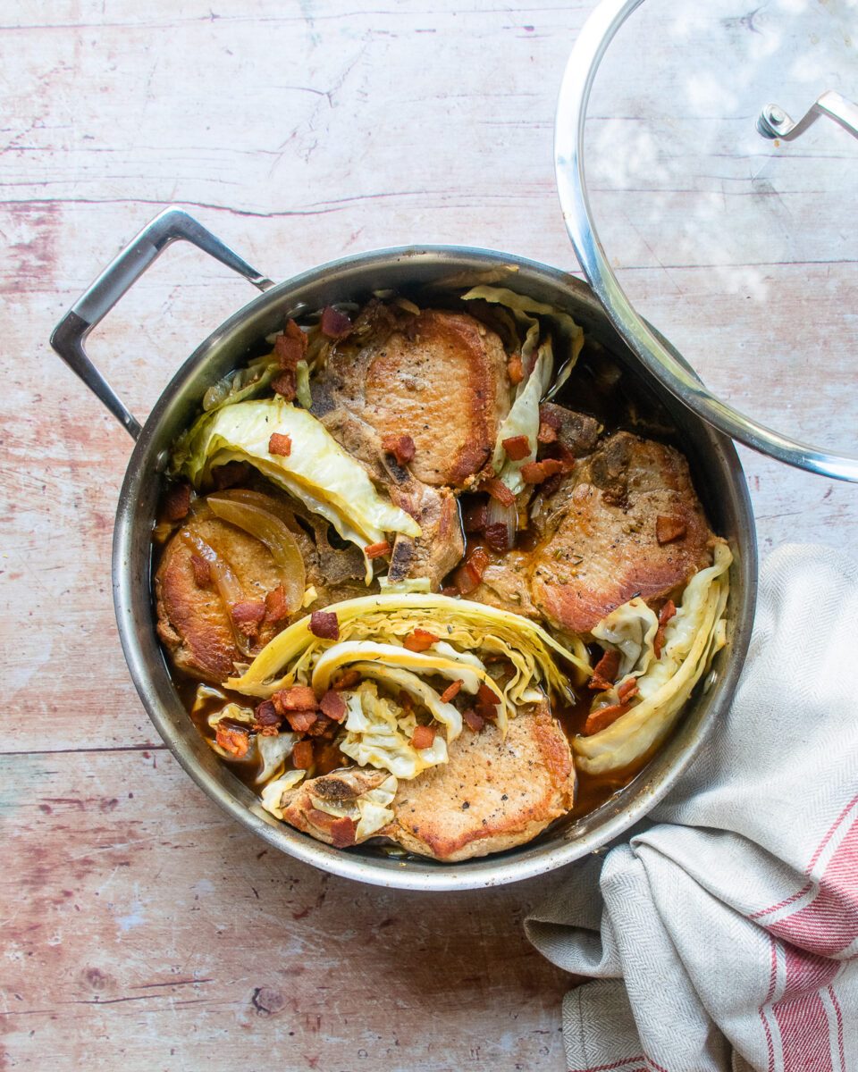 Braised Pork Chops with Cabbage, Bacon and Parsley Sauce | Blue Jean ...